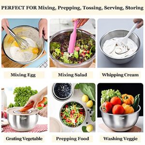 Wildone Mixing Bowls with Airtight Lids, 22 PCS Stainless Steel Mixing Bowls Set, 3 Grater Attachments, Measurement Marks & Non-Slip Bottom, Size 5, 4, 3, 2,1.5, 0.63QT, Ideal for Mixing & Prepping