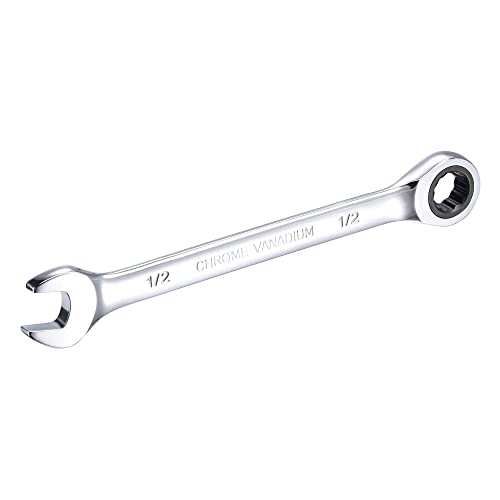 uxcell 1/2 Inch Ratcheting Combination Wrench SAE 72 Teeth 12 Point Ratchet Box Ended Spanner Tools, Cr-V