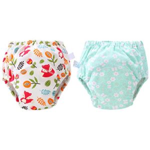 2pcs breathable cloth bag cotton washable nappy leak proof cloth diaper - size s(1pc green flower, 1pc fox)