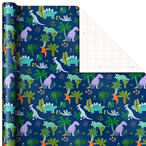 Hallmark Kids Birthday Wrapping Paper (3 Rolls: 75 sq. ft. ttl) Pink Rainbows, Blue Dinosaurs, Yellow "Happy Birthday"