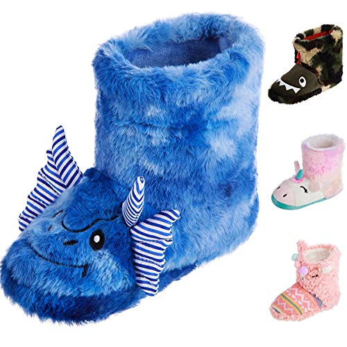 totes Girls Boys Kids Warm Soft Lightweight Washable Toddler Child Boot Slipper with Cute Animal design, Non-Slip Rubber Sole