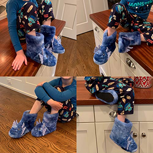 totes Girls Boys Kids Warm Soft Lightweight Washable Toddler Child Boot Slipper with Cute Animal design, Non-Slip Rubber Sole