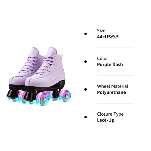 Risup Roller Skates for Women and Men Cowhide High Top Shoes Classic Double Row Roller Skates Four Wheel Roller Skates for Men Girls Unisex Purple Flash,35 US 5