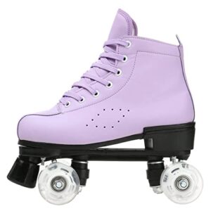 Risup Roller Skates for Women and Men Cowhide High Top Shoes Classic Double Row Roller Skates Four Wheel Roller Skates for Men Girls Unisex Purple Flash,35 US 5