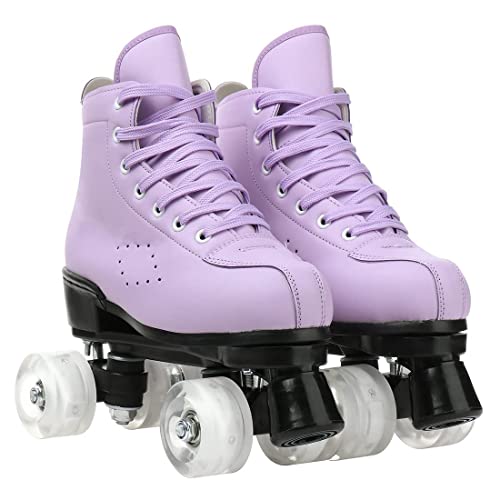 Risup Roller Skates for Women and Men Cowhide High Top Shoes Classic Double Row Roller Skates Four Wheel Roller Skates for Men Girls Unisex Purple Flash,35 US 5