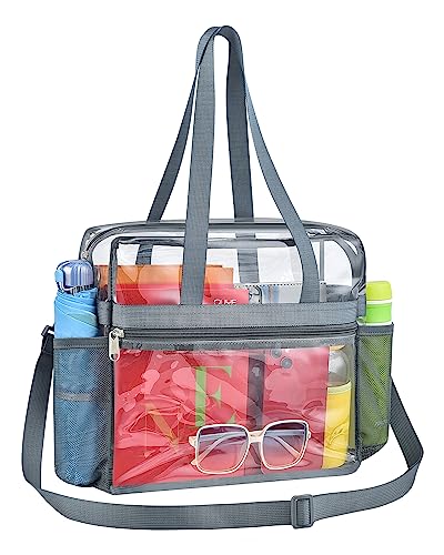 Paxiland Clear Bag Stadium Approved 12x6x12, Clear Stadium Bag for Women and Men, Clear Tote Bag Stadium Approved for Concert Work Festival Lunch, See Through Bag with Removable Straps - Grey