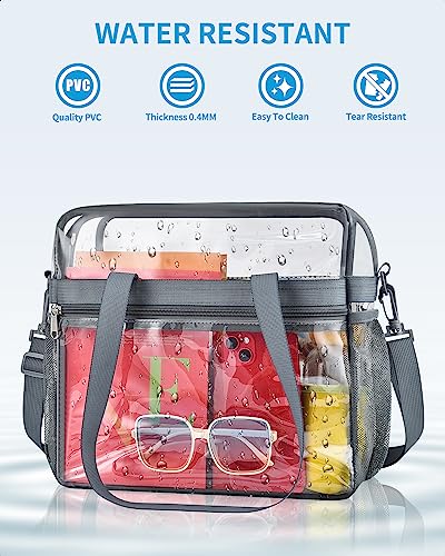 Paxiland Clear Bag Stadium Approved 12x6x12, Clear Stadium Bag for Women and Men, Clear Tote Bag Stadium Approved for Concert Work Festival Lunch, See Through Bag with Removable Straps - Grey