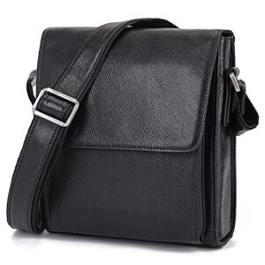 augus leather messenger shoulder crossbody bag for men work business vintage magnetic buckle big capacity adjustable straps (black)