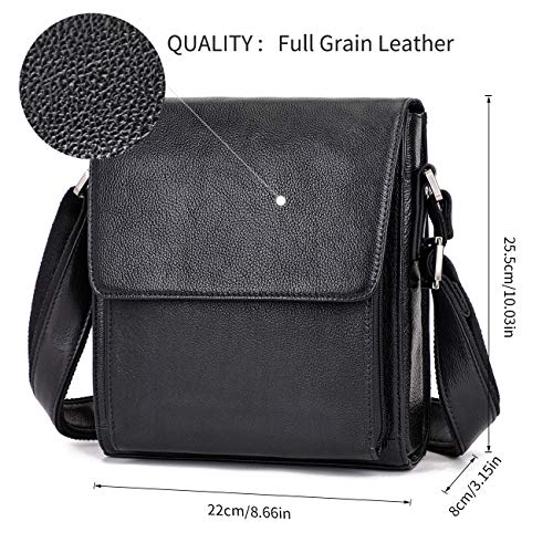 Augus Leather Messenger Shoulder Crossbody Bag for Men Work Business Vintage Magnetic Buckle Big Capacity Adjustable straps (Black)