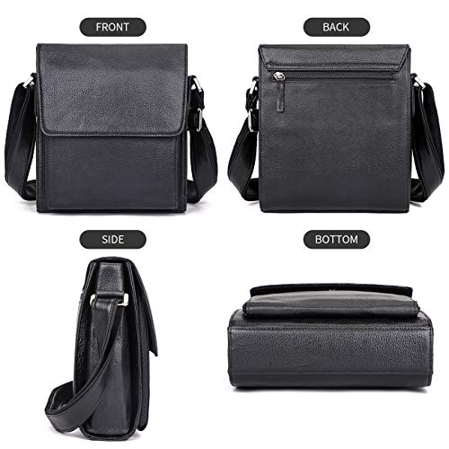 Augus Leather Messenger Shoulder Crossbody Bag for Men Work Business Vintage Magnetic Buckle Big Capacity Adjustable straps (Black)