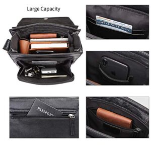 Augus Leather Messenger Shoulder Crossbody Bag for Men Work Business Vintage Magnetic Buckle Big Capacity Adjustable straps (Black)