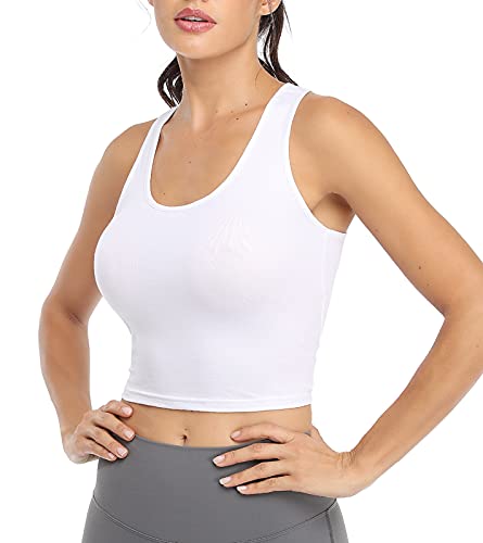 Joviren Cotton 4-Pack Crop Tank Tops for Women - Racerback Yoga, Athletic, Sports, Exercise Undershirts (Black/White/Blue/Red, XL)