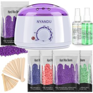 waxing kit for women men, nyandu wax warmer for hair removal, 17.6 oz wax beads (5 packs), hard wax kit for coarse hair facial eyebrow legs armpit bikini brazilian, professional home wax machine