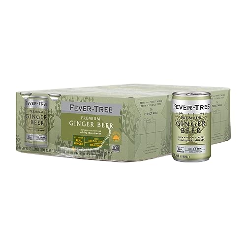 Fever Tree Ginger Beer - Premium Quality Mixer - Refreshing Beverage for Cocktails & Mocktails. Naturally Sourced Ingredients, No Artificial Sweeteners or Colors - 150 ML Cans - Pack of 24