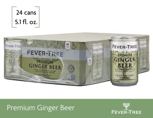 Fever Tree Ginger Beer - Premium Quality Mixer - Refreshing Beverage for Cocktails & Mocktails. Naturally Sourced Ingredients, No Artificial Sweeteners or Colors - 150 ML Cans - Pack of 24