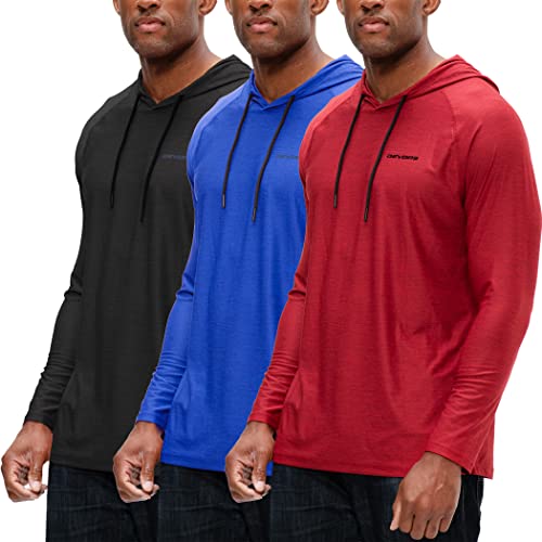 DEVOPS Men's 3 Pack Hoodie Long Sleeve Fishing Hiking Running Workout T-shirts (Small, Black/Blue/Red)