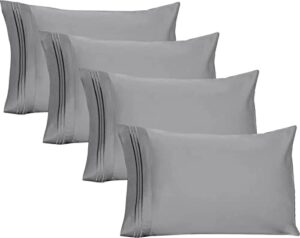 yiyea embroidered pillow cases queen size set of 4, 1800 thread egyptian quality brushed microfiber bed pillowcases with envelope closure, wrinkle, fade and stain resistant (20"x30", grey)