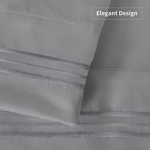 YIYEA Embroidered Pillow Cases Queen Size Set of 4, 1800 Thread Egyptian Quality Brushed Microfiber Bed Pillowcases with Envelope Closure, Wrinkle, Fade and Stain Resistant (20"x30", Grey)