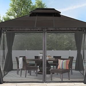 10x12 Double Roof Hardtop Patio Gazebo with Curtains and Netting by ABCCANOPY