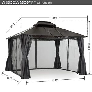 10x12 Double Roof Hardtop Patio Gazebo with Curtains and Netting by ABCCANOPY