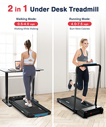 REDLIRO Under Desk Treadmill, 2 in 1 Motorized Portable Foldable Treadmill Compact Fold Up Walking Pad, Sturdy Folding Treadmill for Small Space with Remote Control, LED Display for Home & Office Use