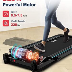 REDLIRO Under Desk Treadmill, 2 in 1 Motorized Portable Foldable Treadmill Compact Fold Up Walking Pad, Sturdy Folding Treadmill for Small Space with Remote Control, LED Display for Home & Office Use