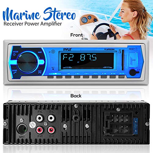 Pyle Marine Speakers - 5.25 Inch 2 Way Waterproof and Weather Resistant Outdoor Audio Stereo Sound System - 1 Pair & Marine Bluetooth Stereo Radio - 12v Single DIN Style Boat in Radio Receiver System