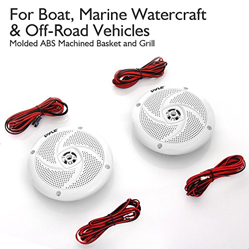 Pyle Marine Speakers - 5.25 Inch 2 Way Waterproof and Weather Resistant Outdoor Audio Stereo Sound System - 1 Pair & Marine Bluetooth Stereo Radio - 12v Single DIN Style Boat in Radio Receiver System