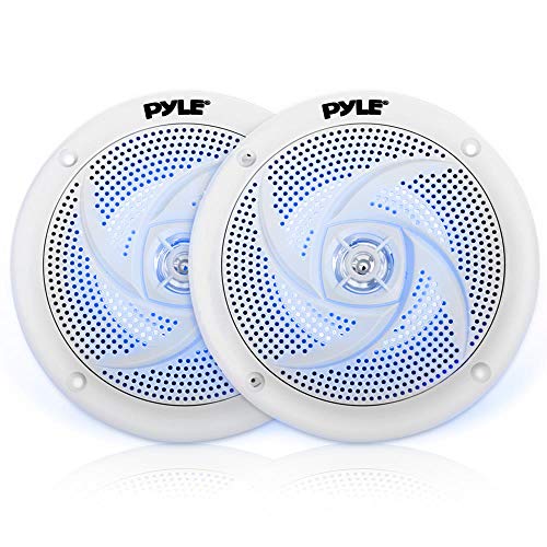 Pyle Marine Speakers - 5.25 Inch 2 Way Waterproof and Weather Resistant Outdoor Audio Stereo Sound System - 1 Pair & Marine Bluetooth Stereo Radio - 12v Single DIN Style Boat in Radio Receiver System