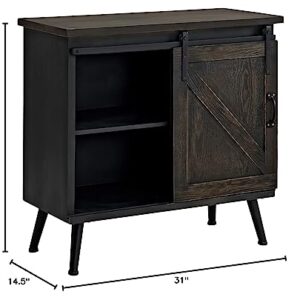 FirsTime & Co. Dark Brown Rogan Barn Door Bar Cabinet Storage with Sliding Door for Entryway, Dining Room or Kitchen, Wood, 31.5 x 14.5 x 31 inches