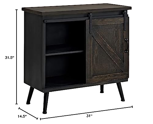 FirsTime & Co. Dark Brown Rogan Barn Door Bar Cabinet Storage with Sliding Door for Entryway, Dining Room or Kitchen, Wood, 31.5 x 14.5 x 31 inches