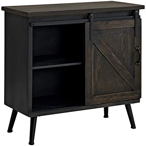 FirsTime & Co. Dark Brown Rogan Barn Door Bar Cabinet Storage with Sliding Door for Entryway, Dining Room or Kitchen, Wood, 31.5 x 14.5 x 31 inches