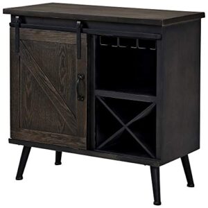 FirsTime & Co. Dark Brown Rogan Barn Door Bar Cabinet Storage with Sliding Door for Entryway, Dining Room or Kitchen, Wood, 31.5 x 14.5 x 31 inches