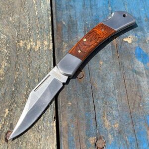 Rtek 3.75" Spanish Brown Wood Handle Pocket Knife, Lockback Traditional Folding Knife for Outdoor, Survival, EDC, Camping, and Every Day Carry, Gifts for Men