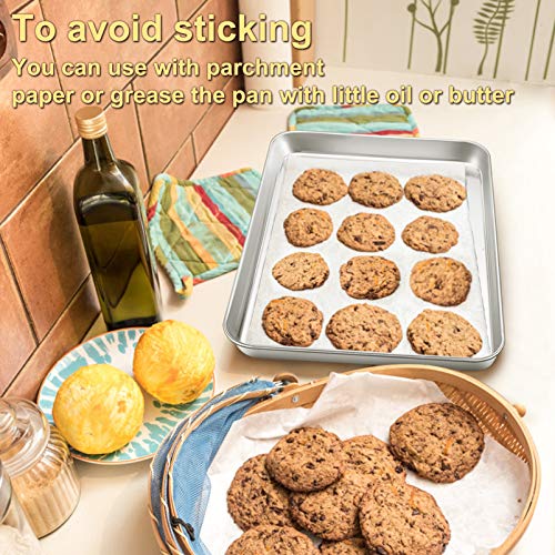 P&P CHEF Baking Cookie Sheet Set of 2, Stainless Steel Baking Sheets Pan Oven Tray, Rectangle 16”x12”x1”, Non Toxic & Durable Use, Mirror Finished & Easy Clean