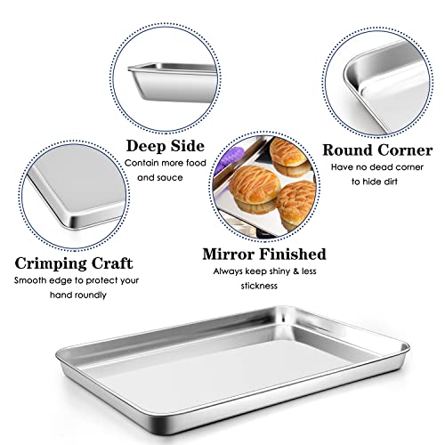 P&P CHEF Baking Cookie Sheet Set of 2, Stainless Steel Baking Sheets Pan Oven Tray, Rectangle 16”x12”x1”, Non Toxic & Durable Use, Mirror Finished & Easy Clean