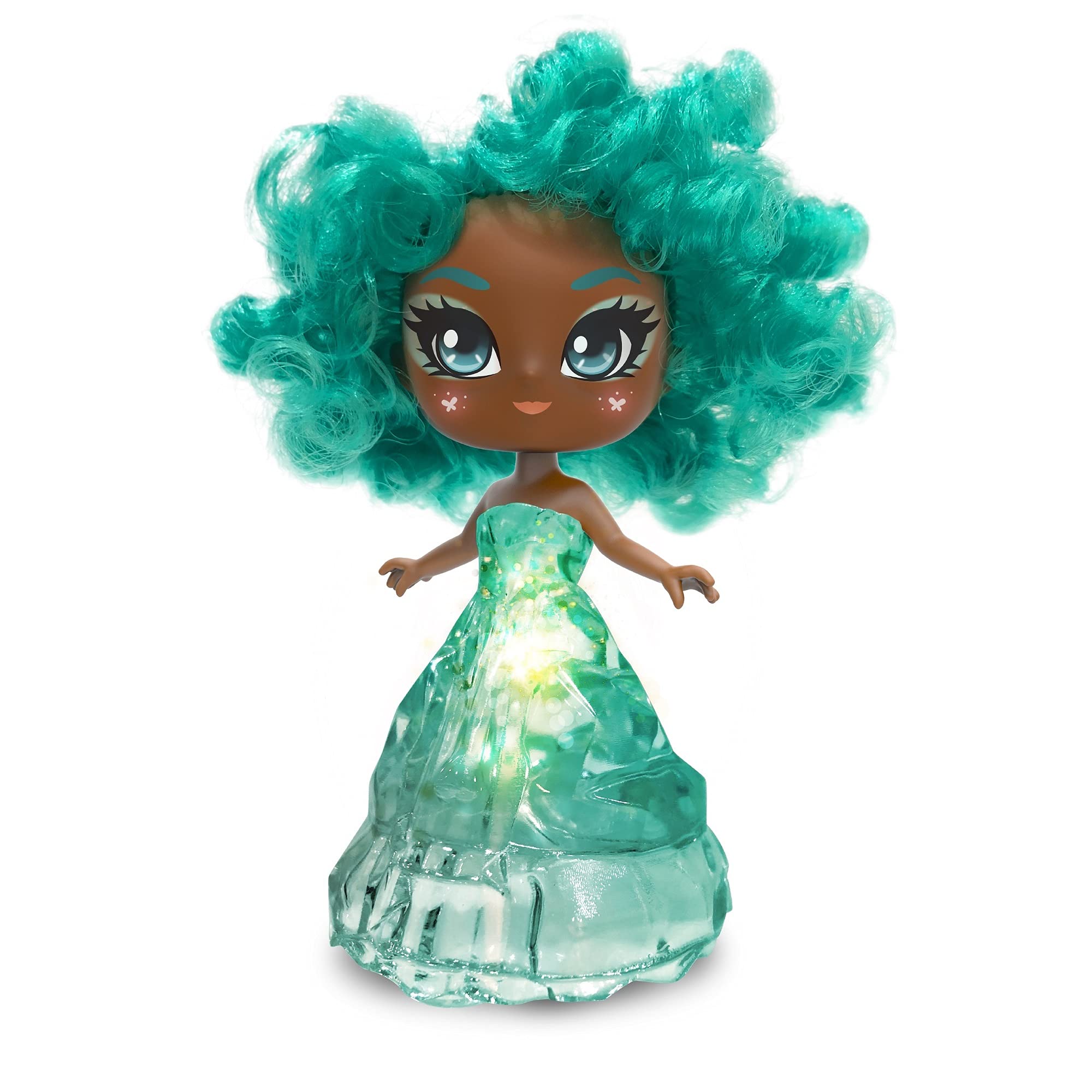 Skyrocket Crystalina Dolls - Turquoise Girls Collectible Toys with Color Changing LED Dress and Amulet Necklace