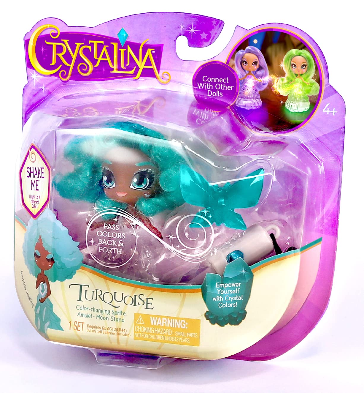 Skyrocket Crystalina Dolls - Turquoise Girls Collectible Toys with Color Changing LED Dress and Amulet Necklace