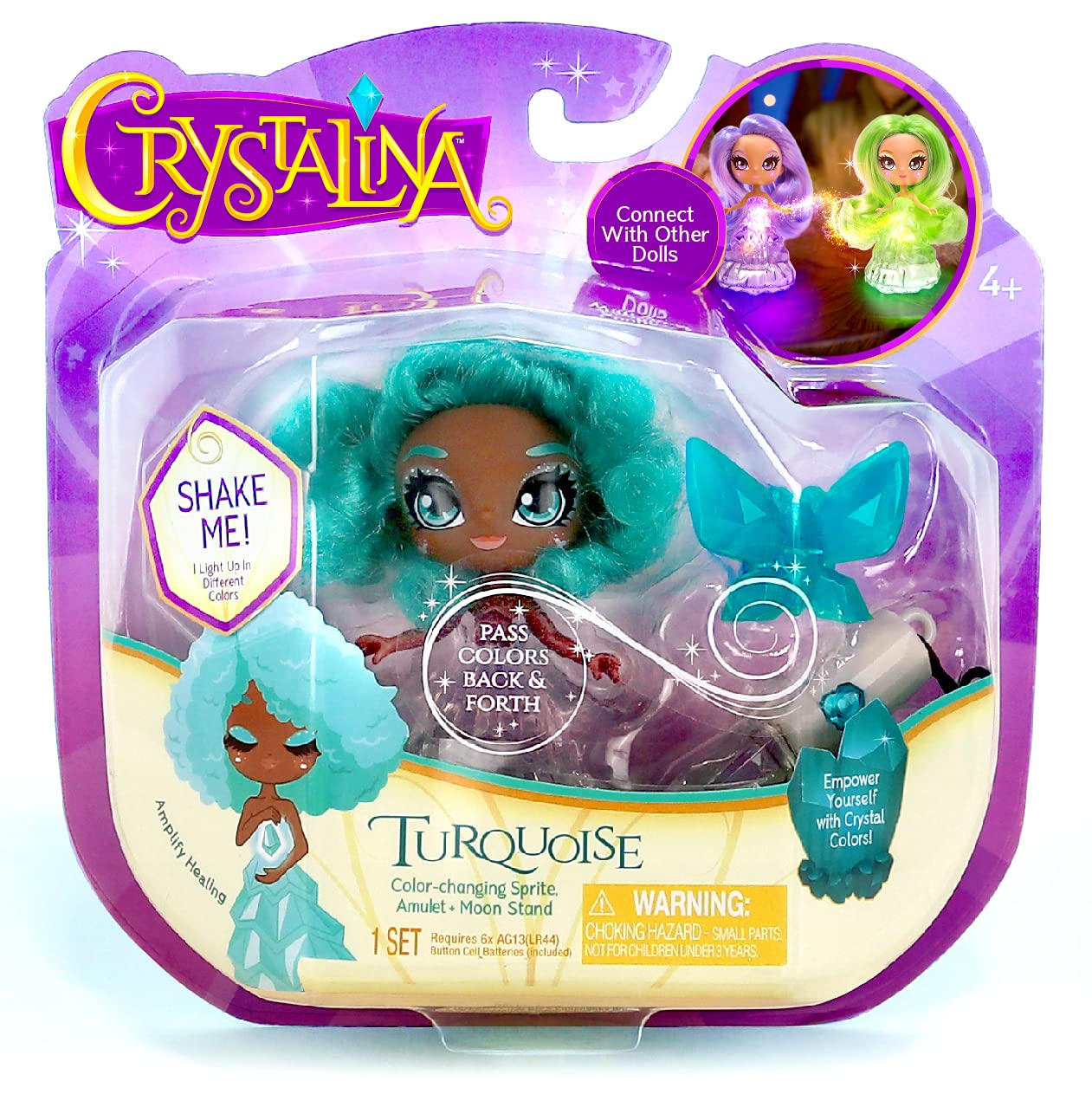 Skyrocket Crystalina Dolls - Turquoise Girls Collectible Toys with Color Changing LED Dress and Amulet Necklace