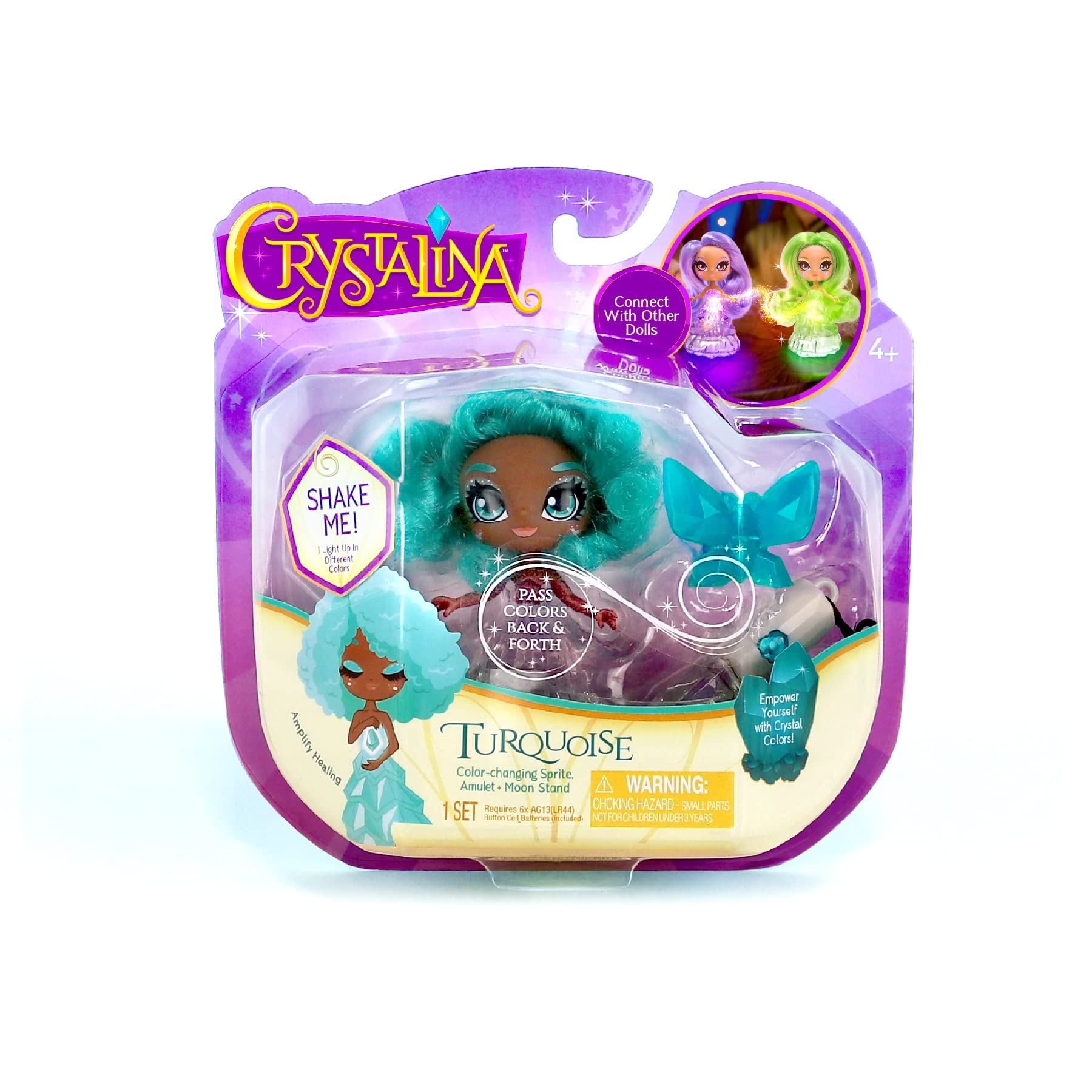 Skyrocket Crystalina Dolls - Turquoise Girls Collectible Toys with Color Changing LED Dress and Amulet Necklace