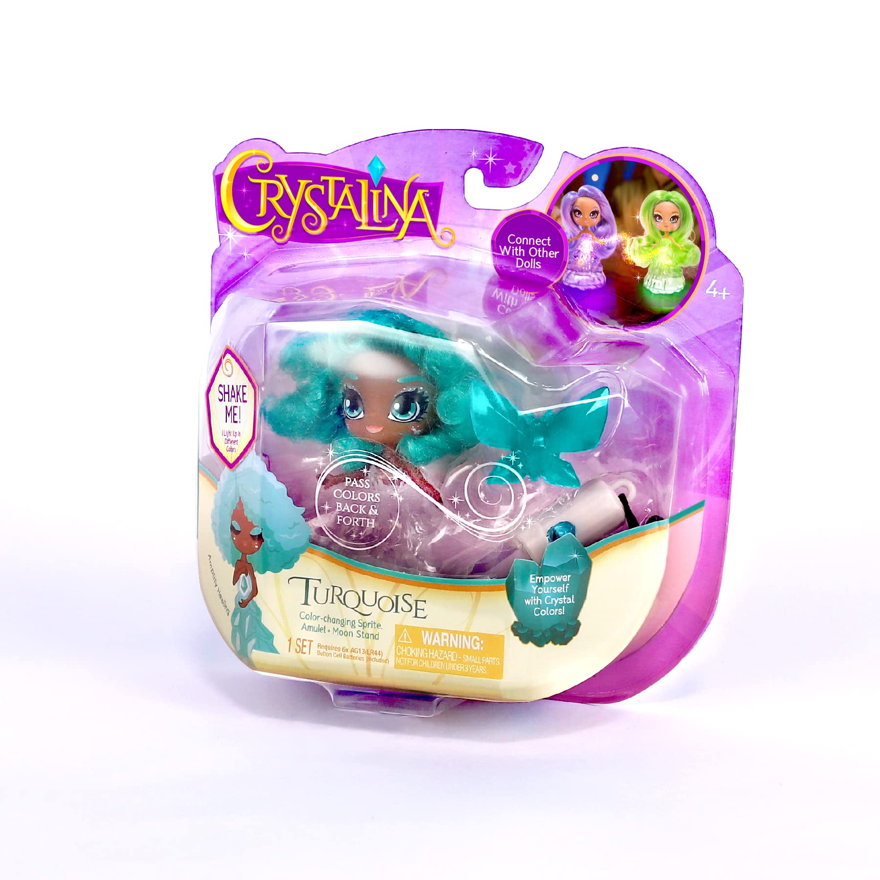 Skyrocket Crystalina Dolls - Turquoise Girls Collectible Toys with Color Changing LED Dress and Amulet Necklace