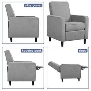 FDW Recliner Chair Fabric with Push Back Accent Arm Chair Comfortable Single Recliner Mid Century Modern Sofa Chair for Home Living Room, Grey