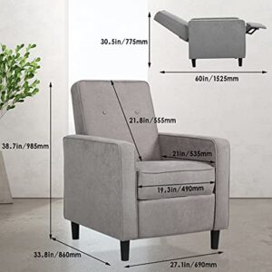 FDW Recliner Chair Fabric with Push Back Accent Arm Chair Comfortable Single Recliner Mid Century Modern Sofa Chair for Home Living Room, Grey