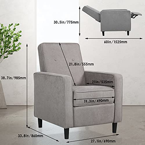 FDW Recliner Chair Fabric with Push Back Accent Arm Chair Comfortable Single Recliner Mid Century Modern Sofa Chair for Home Living Room, Grey