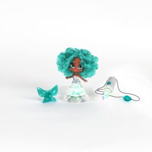 Skyrocket Crystalina Dolls - Turquoise Girls Collectible Toys with Color Changing LED Dress and Amulet Necklace