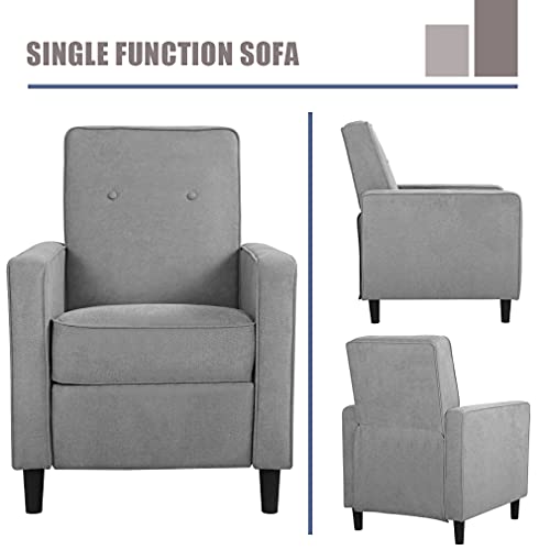 FDW Recliner Chair Fabric with Push Back Accent Arm Chair Comfortable Single Recliner Mid Century Modern Sofa Chair for Home Living Room, Grey