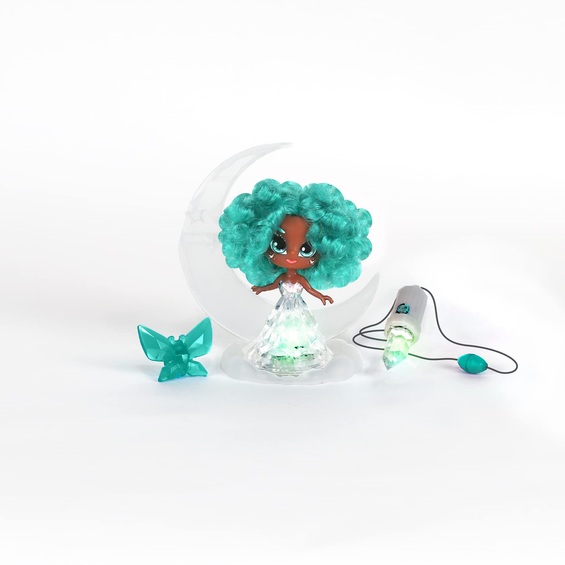 Skyrocket Crystalina Dolls - Turquoise Girls Collectible Toys with Color Changing LED Dress and Amulet Necklace