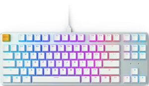 glorious custom gaming keyboard - gmmk 85% percent tkl - usb c wired mechanical keyboard - rgb hot swappable switches & keycaps - silver/white metal top plate