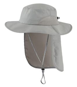 home prefer upf50+ mens sun hat with neck flap wide brim mesh fishing hat windproof safari hat light grey