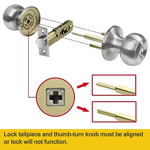 CML Hardware Keyed Entry Door Knob Set, Entrance Door Lock in Solid Stainless Steel for Exterior and Interior, Round Ball Handle, 1 Pack